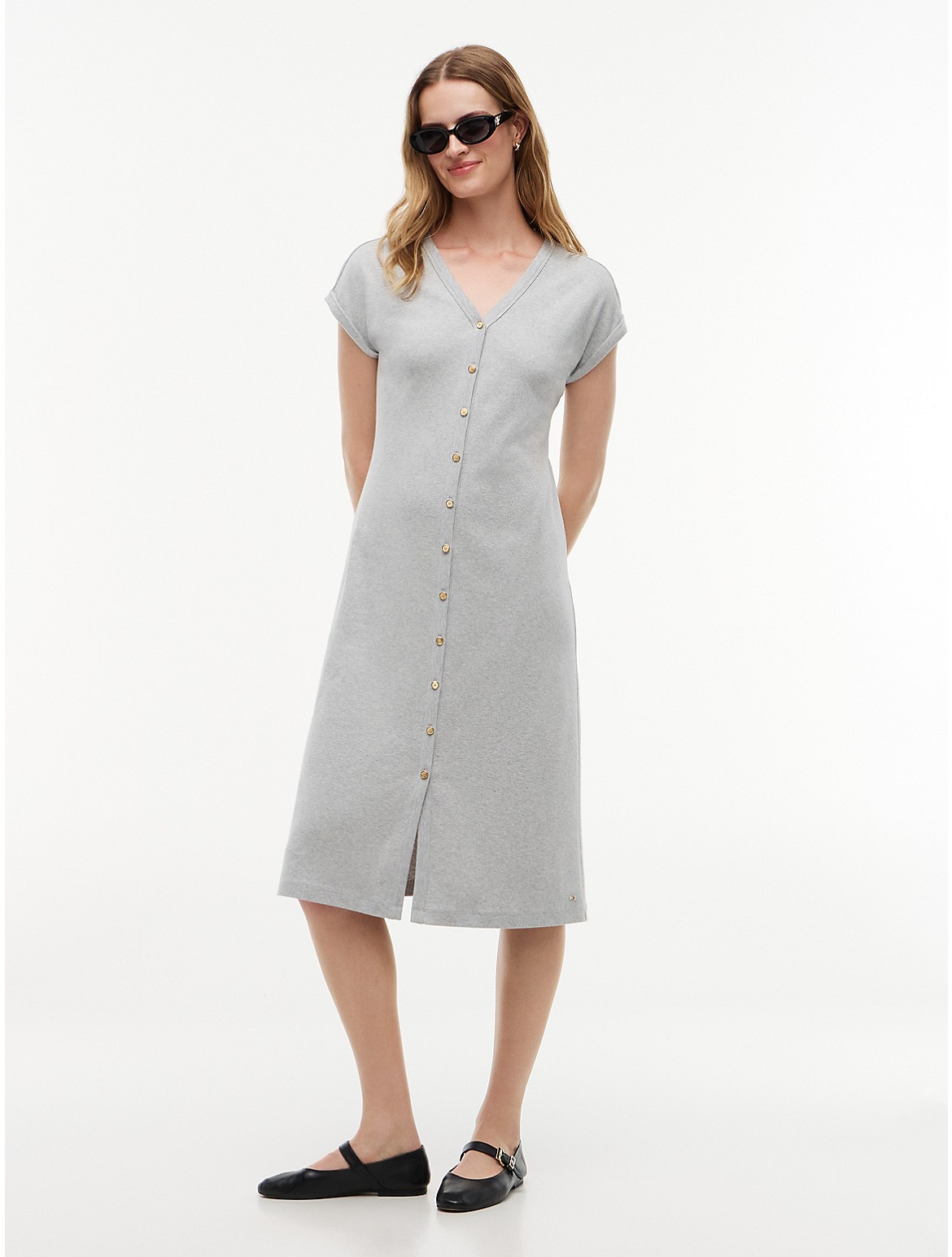 TOMMY HILFIGER Tommy Hilfiger Gold-Button Midi Dress